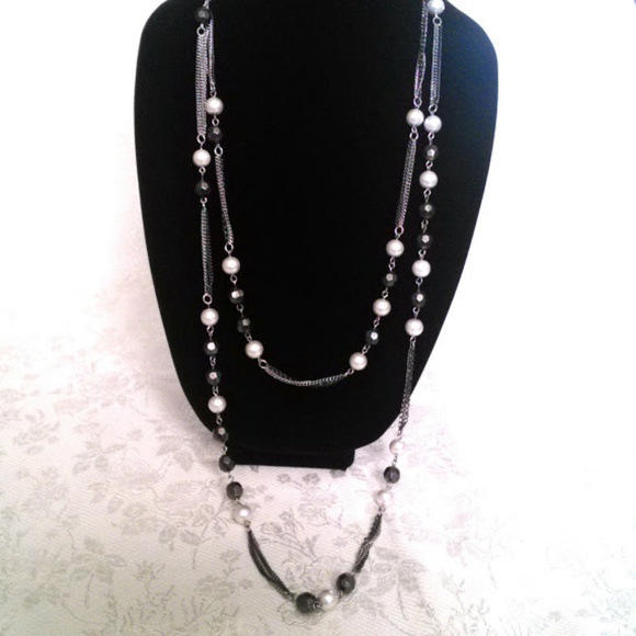 Express | Jewelry | Express Silver Multi Chain Beaded Station Necklace ...